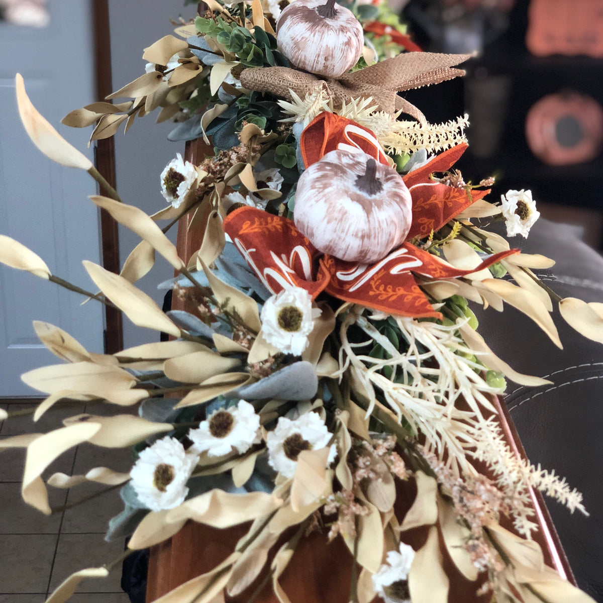 Fall garland for mantel for thanksgiving with white pumpkins – The ...
