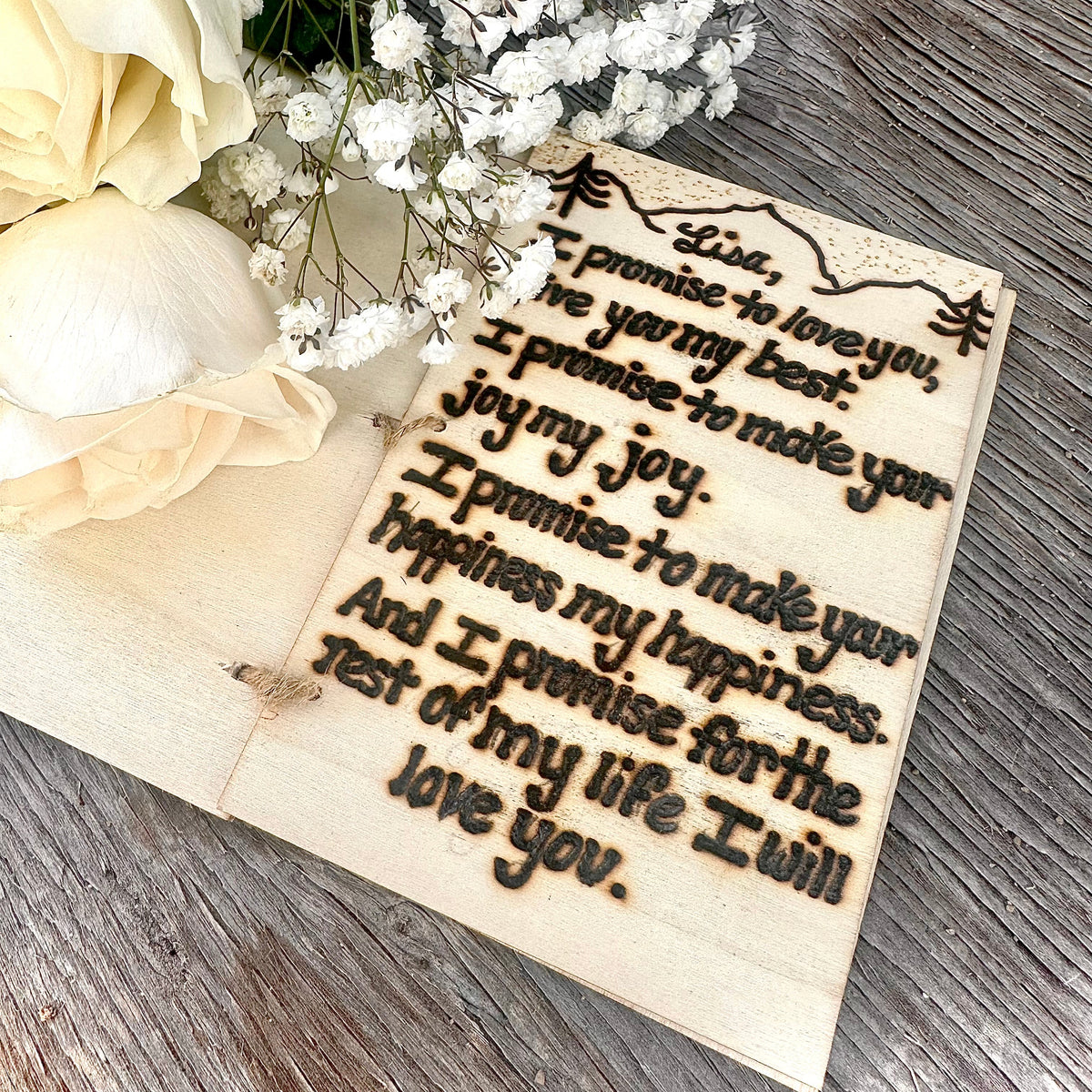 Custom engraved vow book with birch bark cover – The Little Rustic Farm
