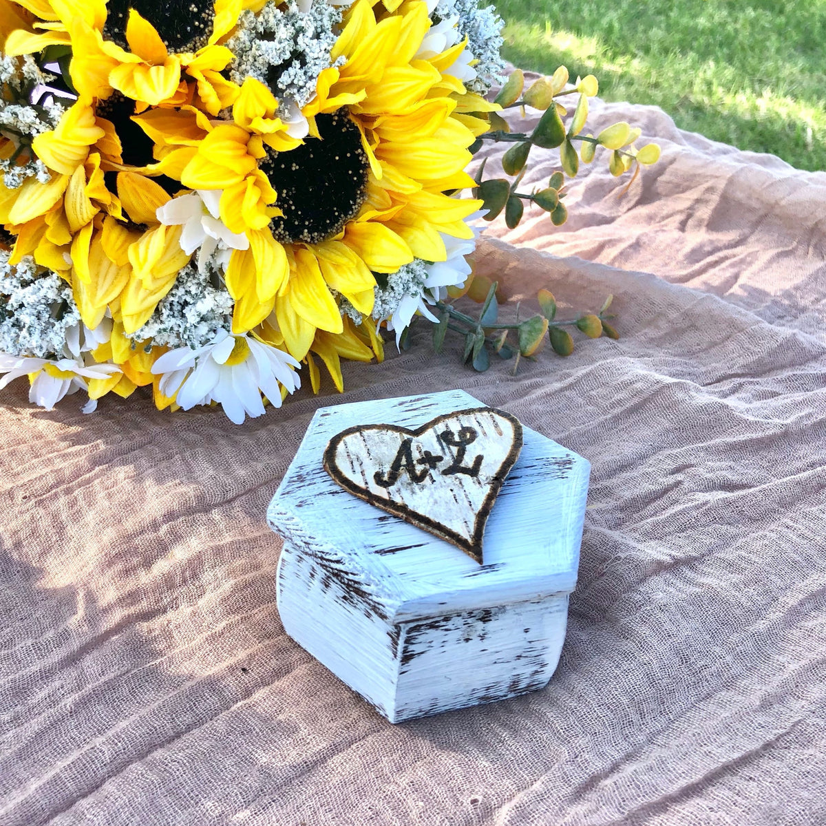 Personalized wedding ring box rustic, Antique white ring box, Ring box ...